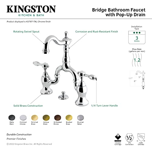 Kingston Brass KS7972TAL Tudor Bridge Bathroom Faucet, Polished Brass, 10.75 x 8 x 2.13