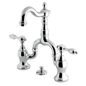 kingston brass ks7971tal 4 3/4" in spout reach bridge lavatory faucet with brass pop up, polished chrome