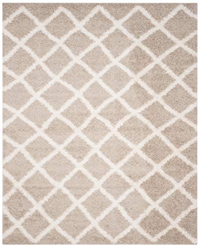 SAFAVIEH Dallas Shag Collection Area Rug - 5'1" x 7'6", Beige & Ivory, Trellis Design, Non-Shedding & Easy Care, 1.5-inch Thick Ideal for High Traffic Areas in Living Room, Bedroom (SGD258D)