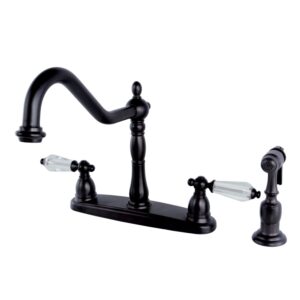 kingston brass kb1755wllbs 8" centerset kitchen faucet with brass sprayer, 8-5/8" in spout reach, oil rubbed bronze