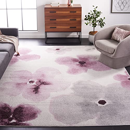 SAFAVIEH Adirondack Collection Area Rug - 8' x 10', Ivory & Purple, Floral Watercolor Design, Non-Shedding & Easy Care, Ideal for High Traffic Areas in Living Room, Bedroom (ADR123L)