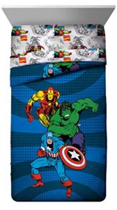 marvel avengers good guys twin/full comforter - super soft kids reversible bedding features iron man, hulk, captain america, and spiderman - fade resistant polyester (official marvel product)