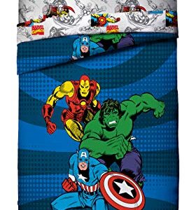 Marvel Avengers Good Guys Twin/Full Comforter - Super Soft Kids Reversible Bedding features Iron Man, Hulk, Captain America, and Spiderman - Fade Resistant Polyester (Official Marvel Product)