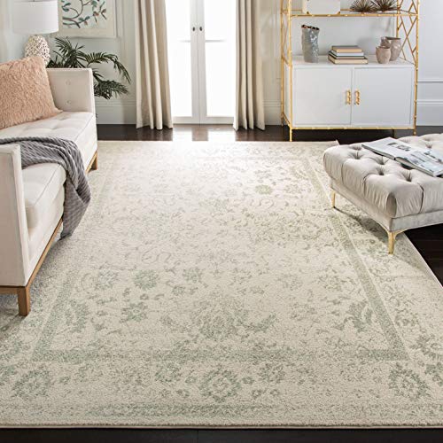 SAFAVIEH Adirondack Collection Area Rug - 8' Square, Ivory & Sage, Oriental Distressed Design, Non-Shedding & Easy Care, Ideal for High Traffic Areas in Living Room, Bedroom (ADR109V)