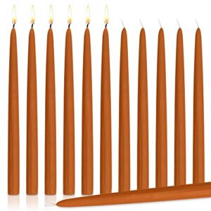 orange dripless taper candles 10" inch tall wedding dinner candle set of 12 (pumpkin)