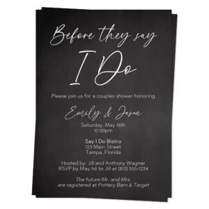 couples wedding shower invitations chalkboard co-ed coed bridal shower invites before they say i do rehearsal white chalk calligraphy printed cards (12 count)