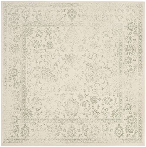 SAFAVIEH Adirondack Collection Area Rug - 8' Square, Ivory & Sage, Oriental Distressed Design, Non-Shedding & Easy Care, Ideal for High Traffic Areas in Living Room, Bedroom (ADR109V)