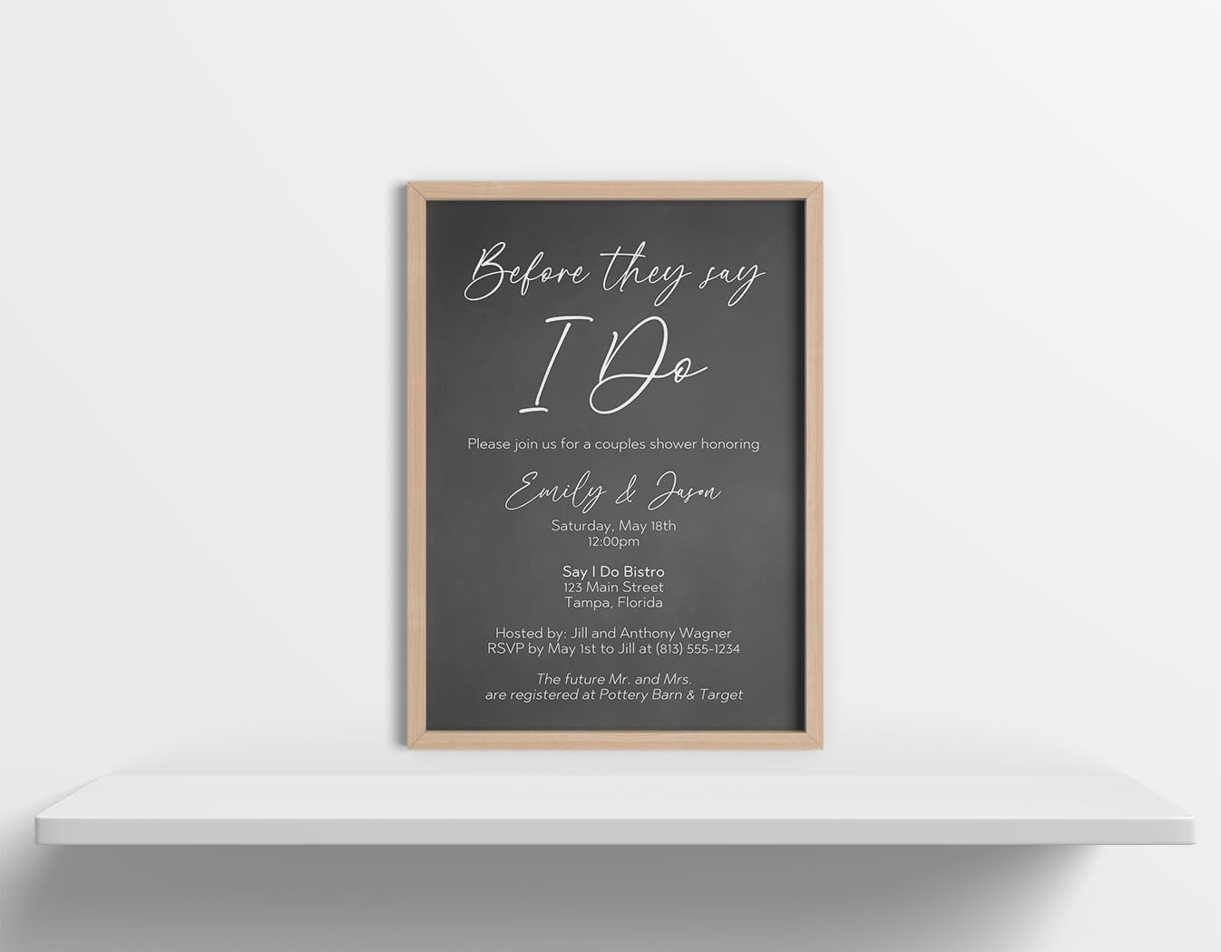 Couples Wedding Shower Invitations Chalkboard Co-ed Coed Bridal Shower Invites Before They Say I Do Rehearsal White Chalk Calligraphy Printed Cards (12 Count)