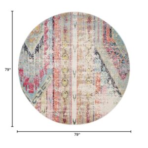 SAFAVIEH Monaco Collection Area Rug - 6'7" Round, Multi, Boho Chic Tribal Distressed Design, Non-Shedding & Easy Care, Ideal for High Traffic Areas in Living Room, Bedroom (MNC222F)