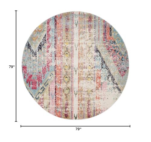 SAFAVIEH Monaco Collection Area Rug - 6'7" Round, Multi, Boho Chic Tribal Distressed Design, Non-Shedding & Easy Care, Ideal for High Traffic Areas in Living Room, Bedroom (MNC222F)