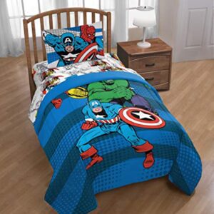 Marvel Avengers Good Guys Twin/Full Comforter - Super Soft Kids Reversible Bedding features Iron Man, Hulk, Captain America, and Spiderman - Fade Resistant Polyester (Official Marvel Product)