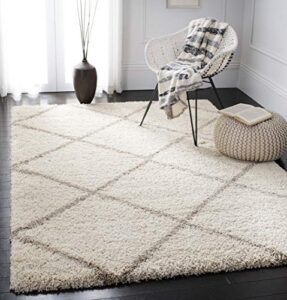 safavieh hudson shag collection area rug - 8' x 10', ivory & beige, modern trellis design, non-shedding & easy care, 2-inch thick ideal for high traffic areas in living room, bedroom (sgh281d)