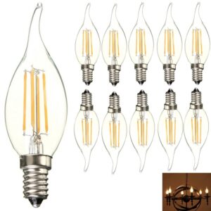 e14 base led light bulbs 4w ca11 antique candelabra filament candle lamp bulb, energy saving warm white 2700k vintage style flame shape bent tip bulb (10 pack)