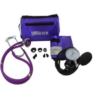 santamedical adult deluxe aneroid sphygmomanometer with stethoscope, cuff and carrying case purple