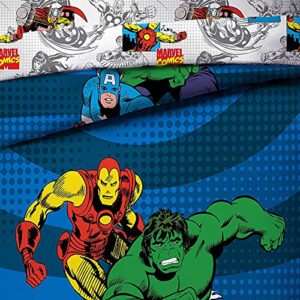 Marvel Avengers Good Guys Twin/Full Comforter - Super Soft Kids Reversible Bedding features Iron Man, Hulk, Captain America, and Spiderman - Fade Resistant Polyester (Official Marvel Product)