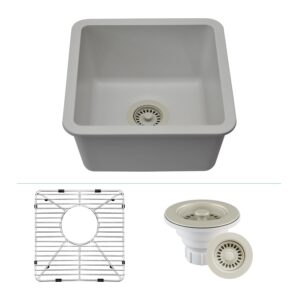 15" x 15" quartz kitchen sink, single bowl kitchen sinks, drop in kitchen sink, granite composite kitchen sink, undermount sink, galaxy white kitchen sink, includes grid, strainer, flange, lp-1515-w