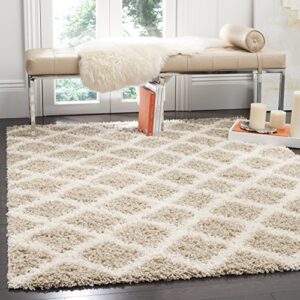 safavieh dallas shag collection area rug - 5'1" x 7'6", beige & ivory, trellis design, non-shedding & easy care, 1.5-inch thick ideal for high traffic areas in living room, bedroom (sgd258d)