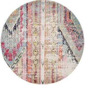 SAFAVIEH Monaco Collection Area Rug - 6'7" Round, Multi, Boho Chic Tribal Distressed Design, Non-Shedding & Easy Care, Ideal for High Traffic Areas in Living Room, Bedroom (MNC222F)