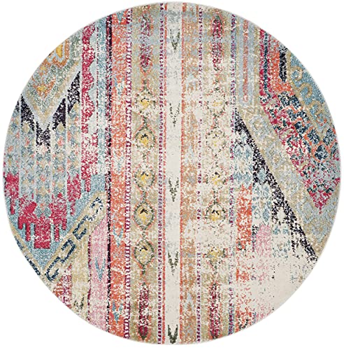 SAFAVIEH Monaco Collection Area Rug - 6'7" Round, Multi, Boho Chic Tribal Distressed Design, Non-Shedding & Easy Care, Ideal for High Traffic Areas in Living Room, Bedroom (MNC222F)