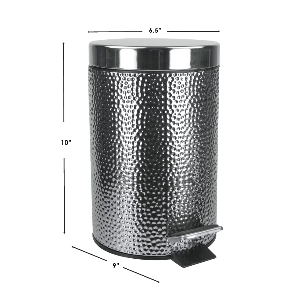 Home Basics (Silver) Hammered Stainless Steel Step-Activated Bedroom Trashcan