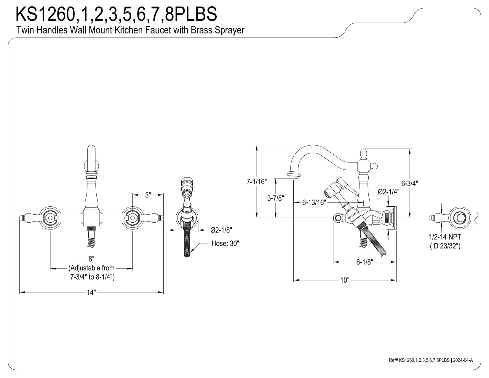 Kingston Brass KS1261PLBS Heritage Wall Mount Bridge Kitchen Faucet with Brass Sprayer, Polished Chrome