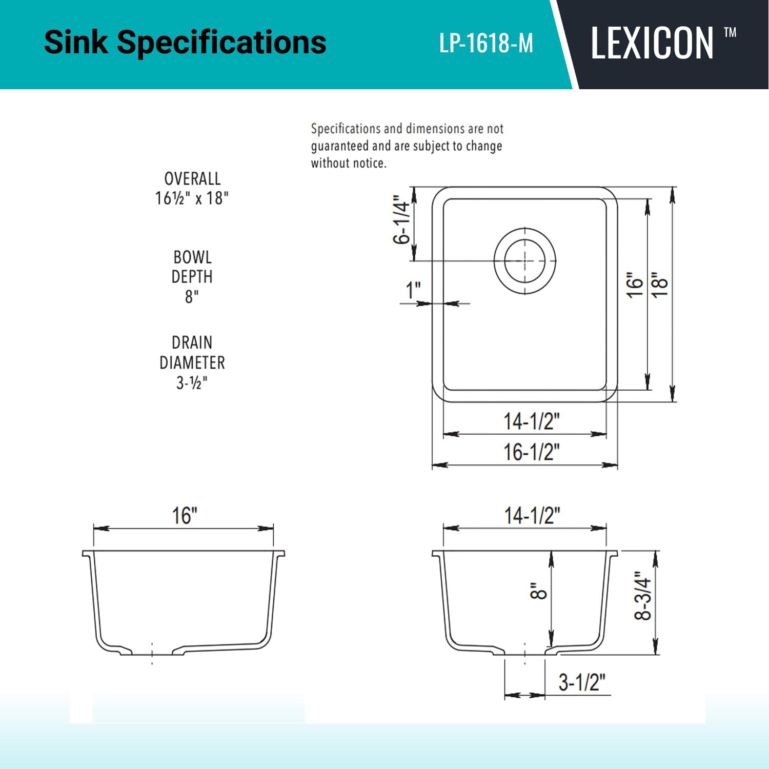 16" x 18" Quartz Kitchen Sink, Single Bowl Kitchen Sink, Drop In Kitchen Sink, Undermount Sink, Granite Composite Kitchen Sink, Galaxy Mocha Kitchen Sinks, Grid, Strainer, Lexicon Platinum LP-1618-M