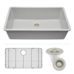 32" x 19" quartz kitchen sink, single bowl kitchen sinks, drop in kitchen sink, granite composite kitchen sink, undermount sink, galaxy white kitchen sink, includes grid, strainer, flange lp-1000-w