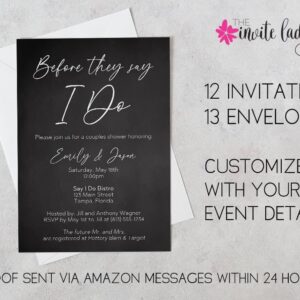 Couples Wedding Shower Invitations Chalkboard Co-ed Coed Bridal Shower Invites Before They Say I Do Rehearsal White Chalk Calligraphy Printed Cards (12 Count)