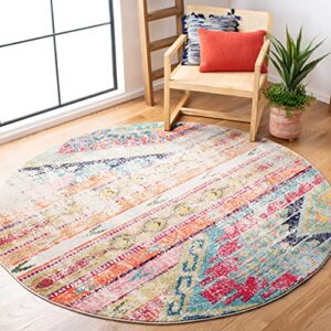 safavieh monaco collection area rug - 6'7" round, multi, boho chic tribal distressed design, non-shedding & easy care, ideal for high traffic areas in living room, bedroom (mnc222f)