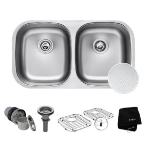 kraus outlast microshield™ scratch-resist stainless steel undermount 50/50 double bowl sink, 32" 16 gauge, premier series kbu22e