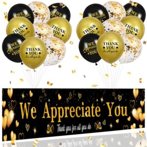 we appreciate you decorations black gold appreciate you banner yard sign with balloons thank you for all you do banner perfect for employee staff appreciation gifts appreciation party decor