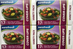 food storage cover-ups, elastic stretch-to-cover variety packs, 4-pk set by surefresh