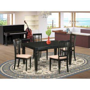 east west furniture weni5-blk-c 5 piece dining room furniture set includes a rectangle kitchen table with butterfly leaf and 4 linen fabric upholstered chairs, 42x60 inch