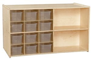 contender kids dual cubbie storage shelves, pigeon hole shelving montessori shelves for toddlers cubbies for classrooms, toy rack organizer for kids, 12 translucent trays,natural,c16601