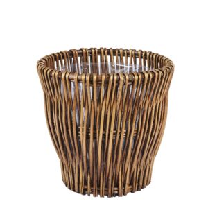 household essentials small reed willow waste basket, handwoven basket with removable liner, attractive alternative to plastic or metal cans, brown