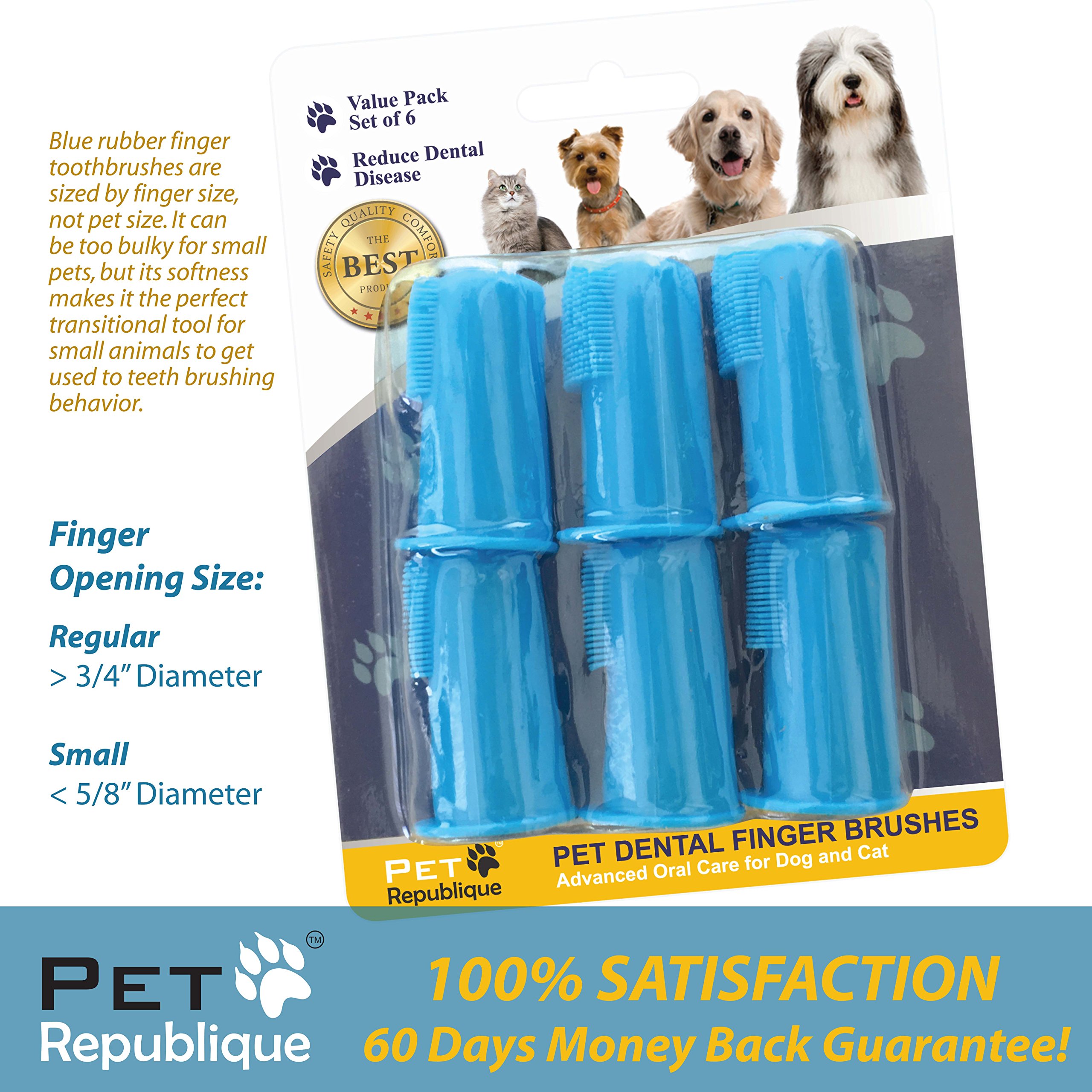 Pet Republique Dog Finger Toothbrush Set of 6 - Dental Brush for Large to Small Dogs, Cats, and Most Pets