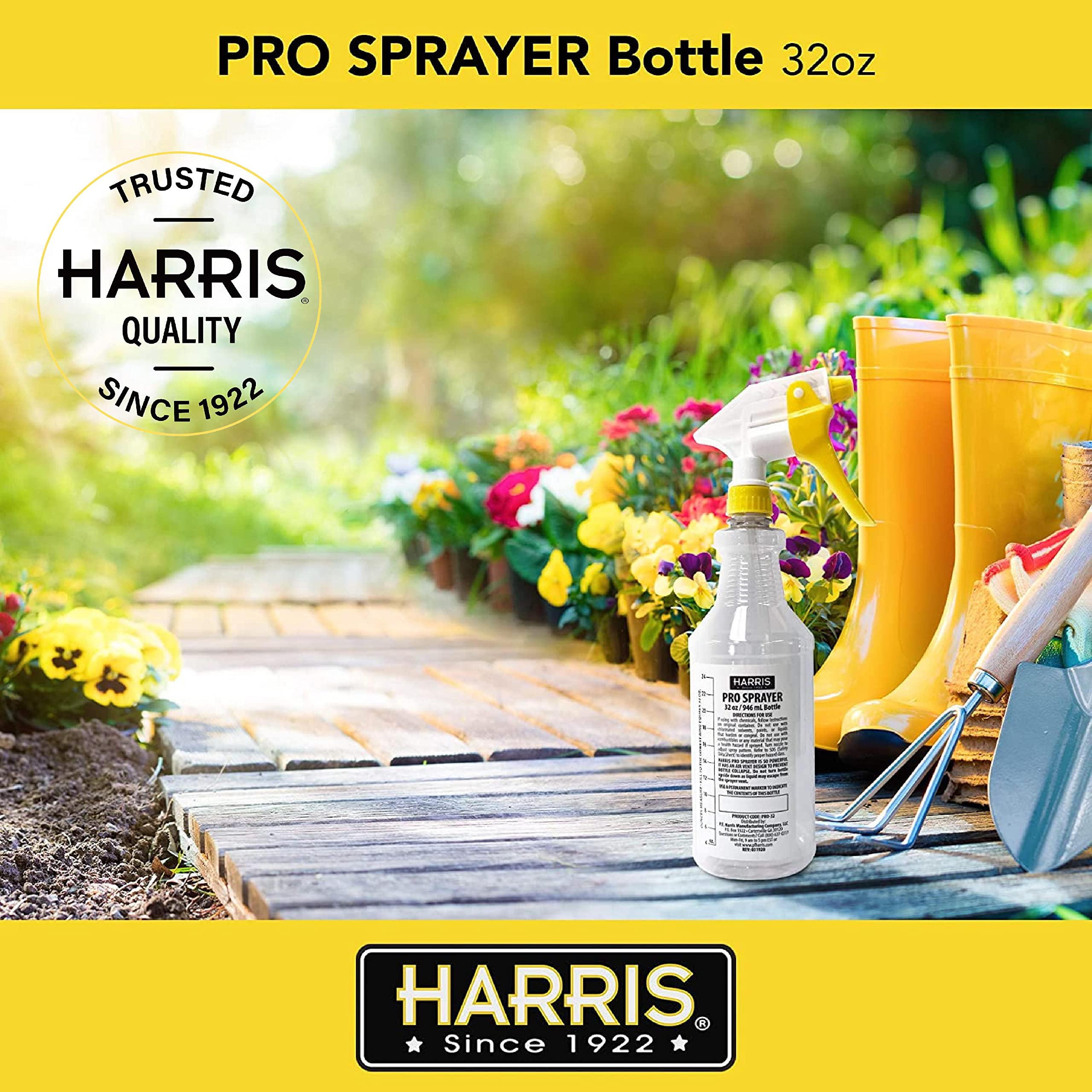 HARRIS Professional Spray Bottle 32oz (3-Pack), All-Purpose for Cleaning and Plants with Clear Finish, Pressurized Sprayer, Adjustable Nozzle and Measurements