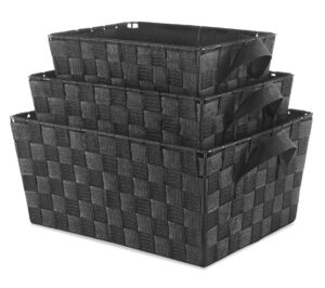 whitmor woven strap storage baskets set of 3 black