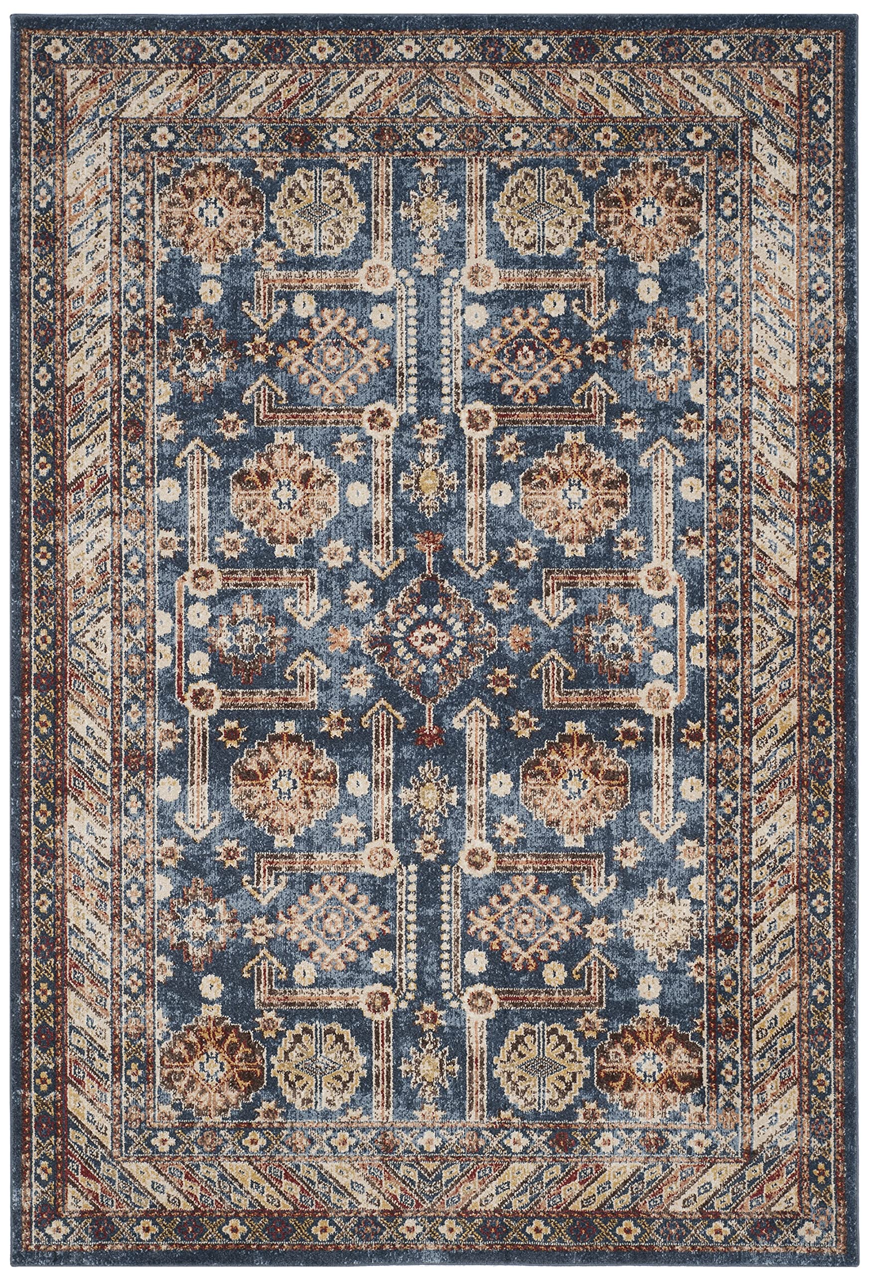 SAFAVIEH Bijar Collection 5'3" x 7'6" Royal / Ivory BIJ653B Traditional Oriental Distressed Non-Shedding Living Room Bedroom Dining Home Office Area Rug