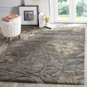 safavieh florida shag collection area rug - 6' x 9', grey & beige, floral design, non-shedding & easy care, 1.2-inch thick ideal for high traffic areas in living room, bedroom (sg464-8013)