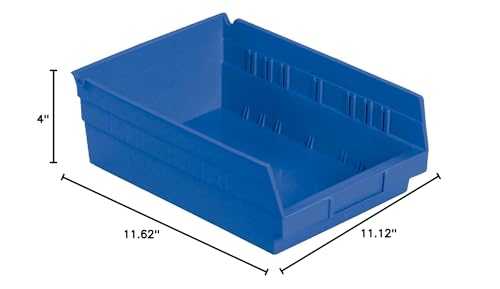 Nestable Shelf Storage Bin, Plastic, 11-1/8"W X 11-5/8" D X 4" H, Blue - Lot of 12