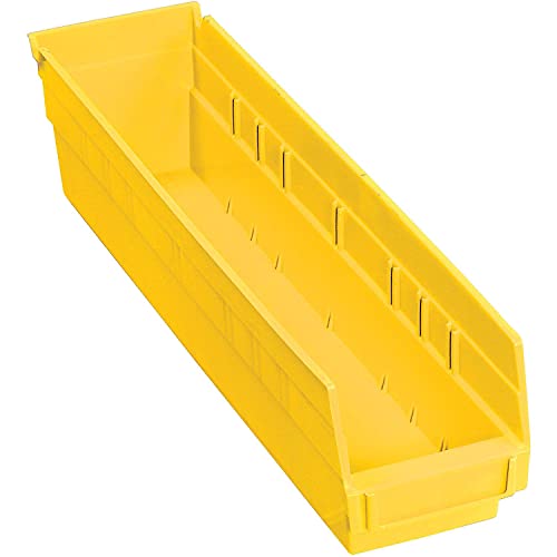 Nestable Shelf Bin, Plastic, 4-1/8"W X 17-7/8"D X 4" H, Yellow - Lot of 12