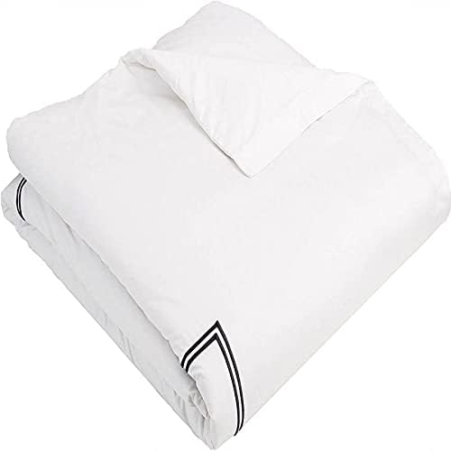 Prince Bedding 400 Thread Count 1 Piece Duvet Cover & 2 Piece Pillowshams Cotton White Solid Pattern Marrow Hem (FullQueen, Black Border)