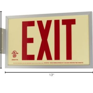 Jessup Glo Brite 7210-SAF-2-B P50 Non Electrical, Glow-in-The-Dark (Photoluminescent) Screen-Printed Eco Exit Sign, Double-Sided with Aluminum Frame and Bracket, 7.5" by 13", Red