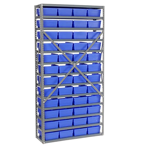 Global Industrial 13 Shelf Steel Shelving with (48) 4" H Plastic Shelf Bins, Blue, 36x12x72