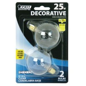 feit electric bp25g61/2 25 watt clear long life vanity globe light bulb 2 count