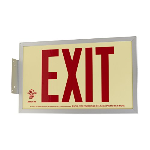 Jessup Glo Brite 7210-SAF-2-B P50 Non Electrical, Glow-in-The-Dark (Photoluminescent) Screen-Printed Eco Exit Sign, Double-Sided with Aluminum Frame and Bracket, 7.5" by 13", Red