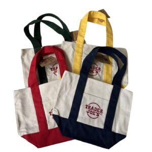 set of four trader joe's mini canvas totes bags