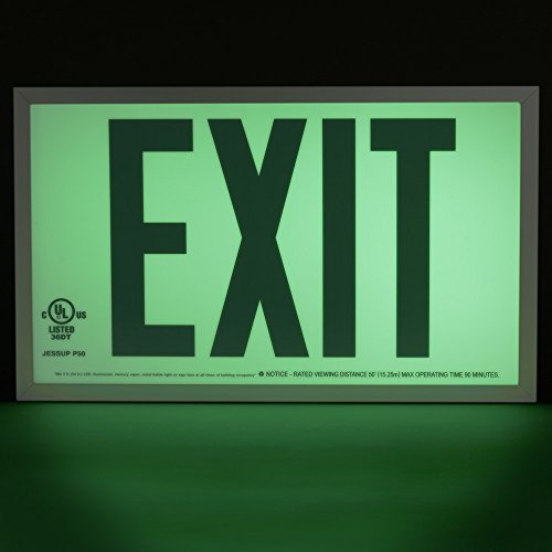 Jessup Glo Brite 7210-SAF-2-B P50 Non Electrical, Glow-in-The-Dark (Photoluminescent) Screen-Printed Eco Exit Sign, Double-Sided with Aluminum Frame and Bracket, 7.5" by 13", Red