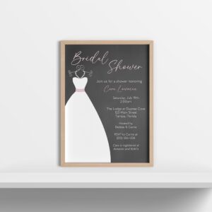 Chalkboard Bridal Shower Invitations Pink Black White Invites Wedding Dress Gown Blackboard Party Shower Customized Custom Printed Cards (12 Count)